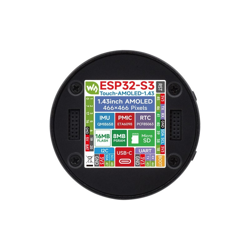 Waveshare ESP32-S3 1.43inch AMOLED Display Development Board – development board with 466×466 ...