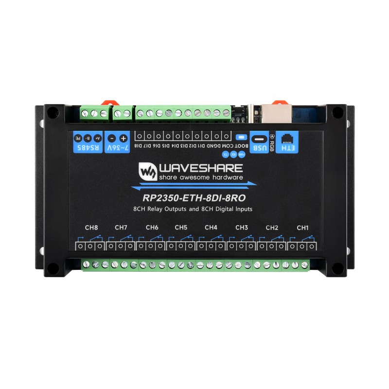 Industrial module 8 relays + 8 digital inputs, Ethernet, RS485 ...