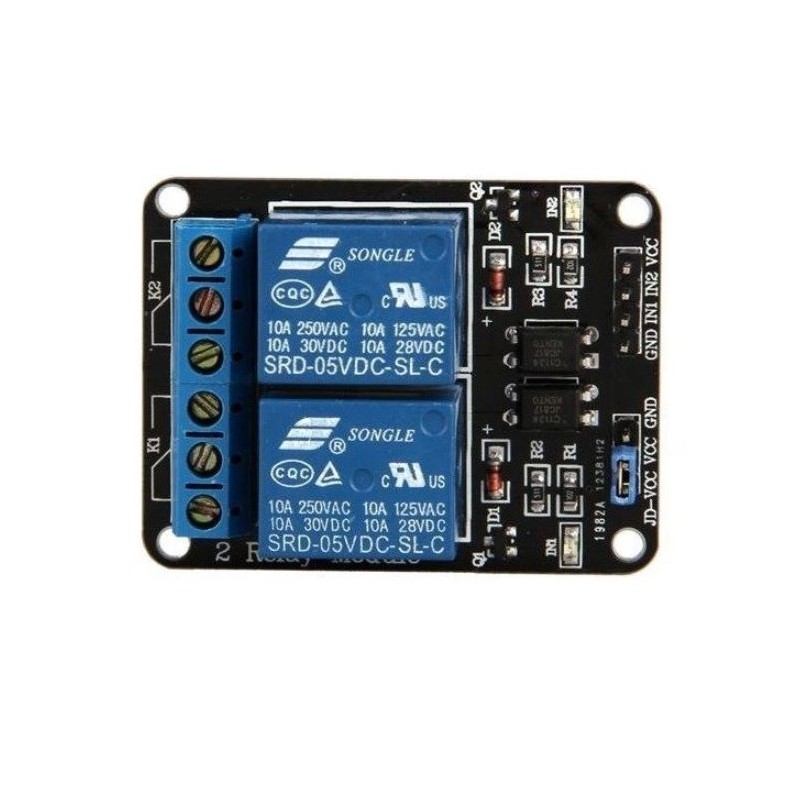 2-Channel Relay Module with Optoisolation-10A/250VAC Contacts, 5V Coil ...