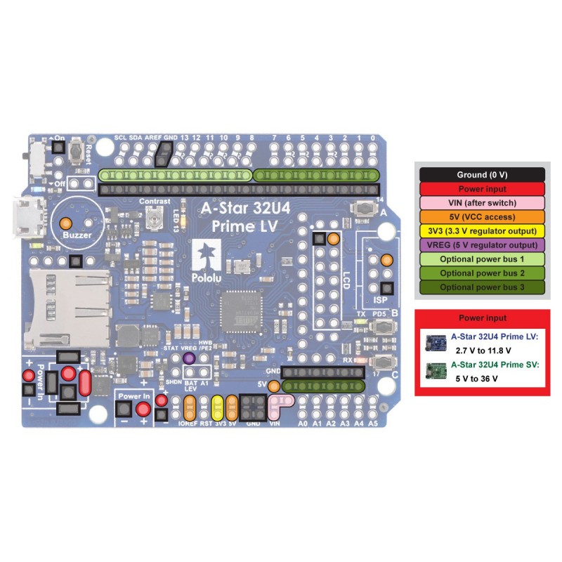 A-Star 32U4 Prime SV - board with ATmega32U4 microcontroller, Arduino compatible connectors ...