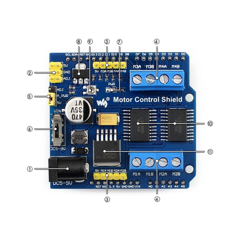 2x L293D Motor Driver Shield for Arduino - Waveshare 9724 - Kamami on-line store