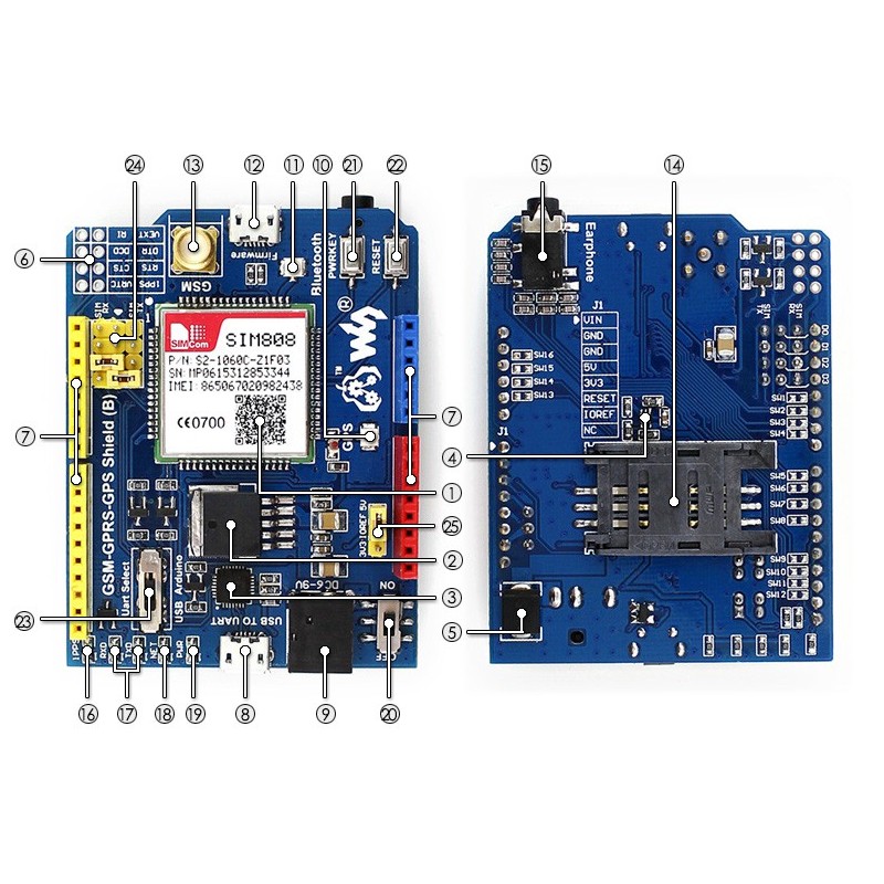 Shield Arduino (B) z modułem SIM808 - Waveshare 11492 - sklep Kamami