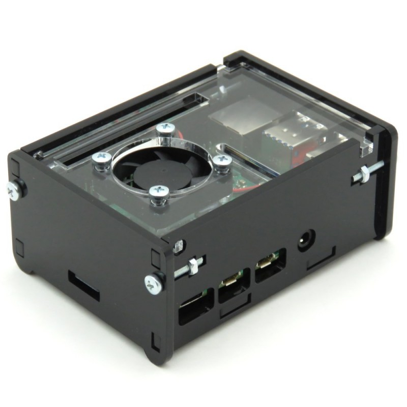 Case for Raspberry Pi 4 transparent black with fan - Kamami on-line store