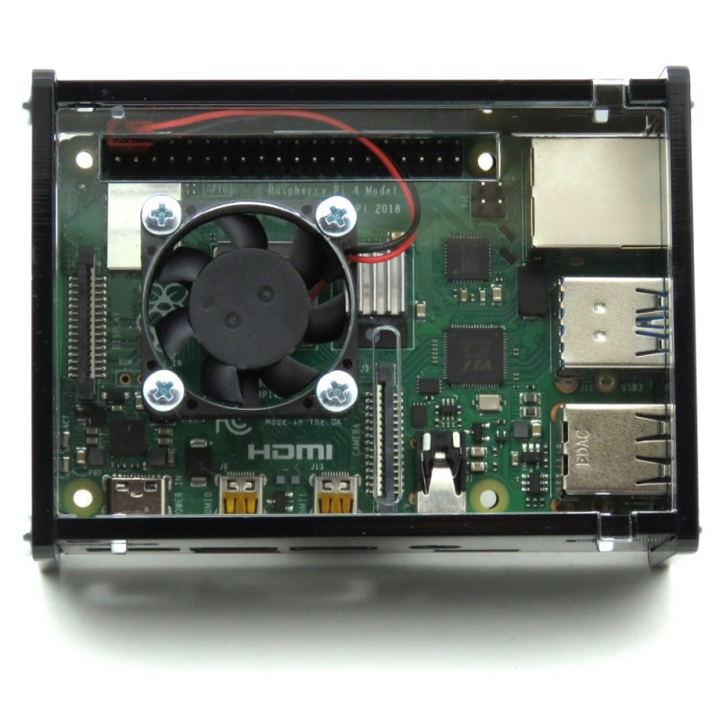Case for Raspberry Pi 4 transparent black with fan - Kamami on-line store
