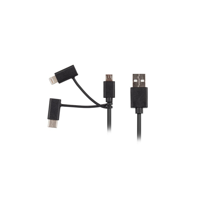Cable USB-A microUSB with adapters Lightning USB-C 1.8m black (CHARGING ...