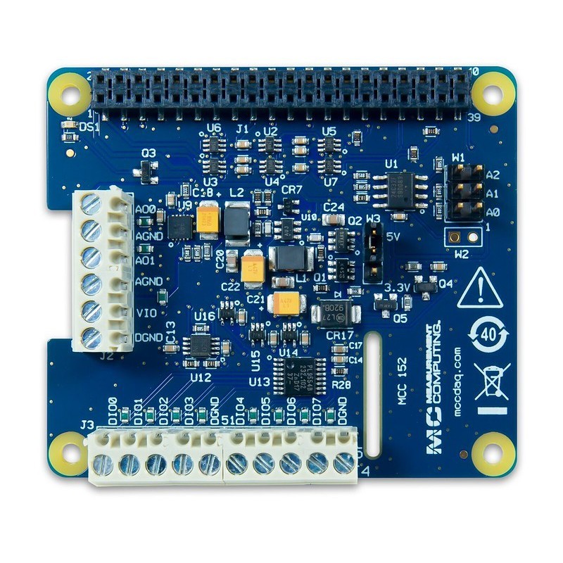 MCC 152 Voltage Output and DIO DAQ HAT - module with analog outputs and DIO for Raspberry Pi ...
