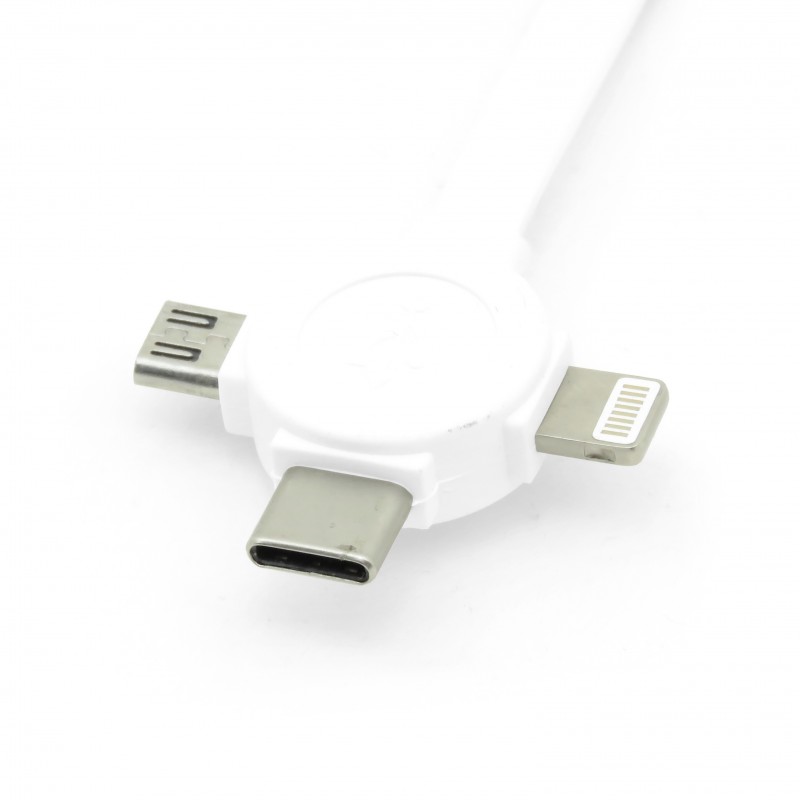 USB 3in1 cable USB A - microUSB/USB Type C/Lightning white - Kamami on ...