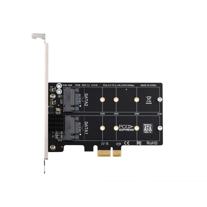 2-channel PCIe-to-M.2 SATA expander PCIe-SATA-M2-2P-A with PCIe ...