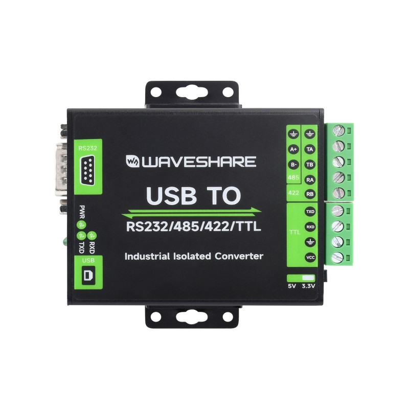 Isolated USB-to-RS232/RS485/RS422/TTL converter - Waveshare 23996 ...