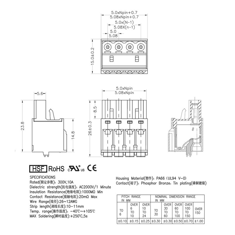 2EDGKD-5.0-8P - 8pin female spring terminal block, pitch 5.0mm - Kamami ...
