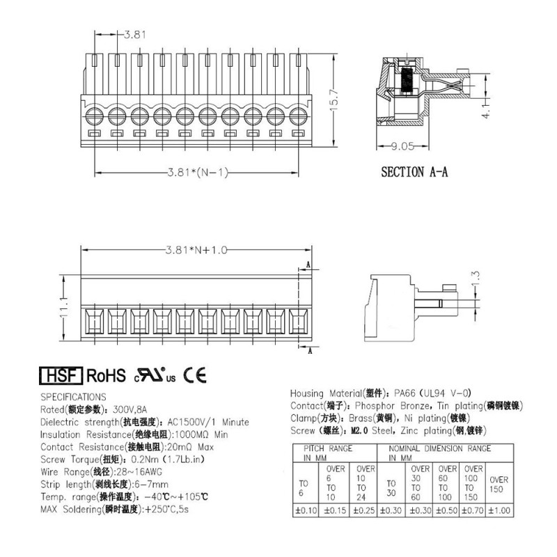 15EDGK-3.81-8P - Female terminal block, 8-pin, pitch 3.81 mm - Kamami on-line store