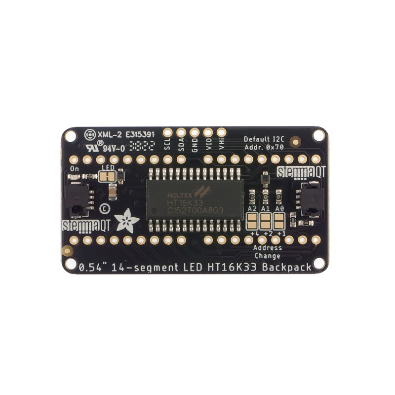 STEMMA QT 14-segment LED Alphanumeric Backpack - module with I2C driver for 14-segment displays ...