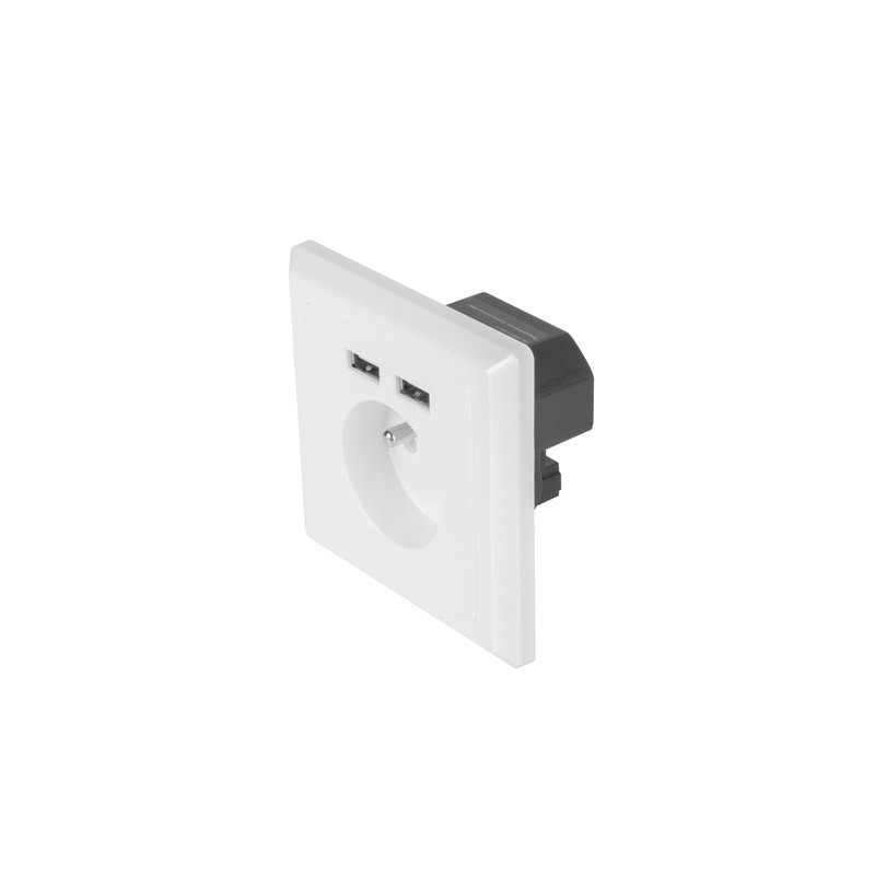 230V Single French Flush Mount Socket + 2x USB - Kamami on-line store