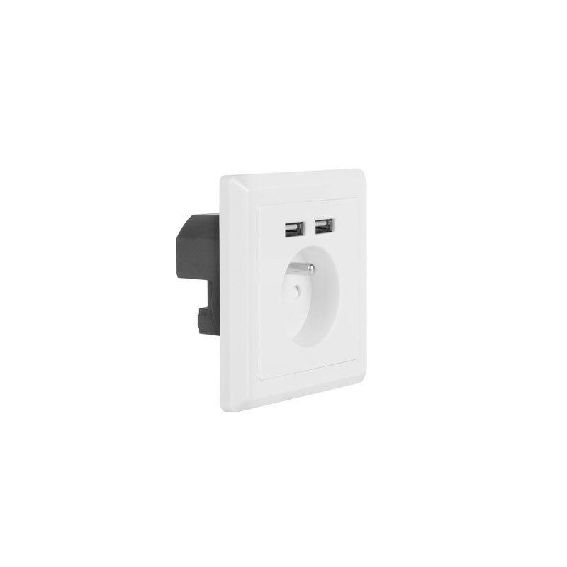 230V Single French Flush Mount Socket + 2x USB - Kamami on-line store