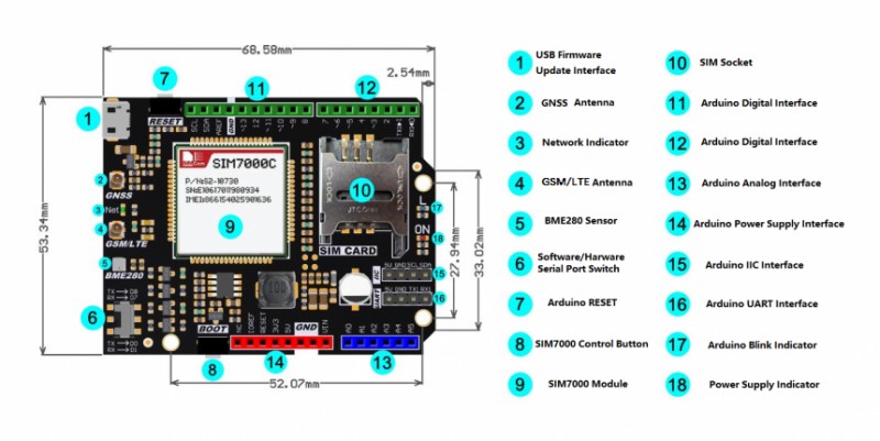 Sim7000a Arduino Nb Iot Expansion Shield Moduł Nb Iot Dla Arduino
